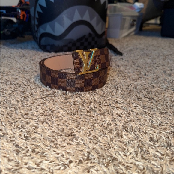 Louis Vuitton | Accessories | Louis Vuitton Gold Buckle Checkered Belt ...